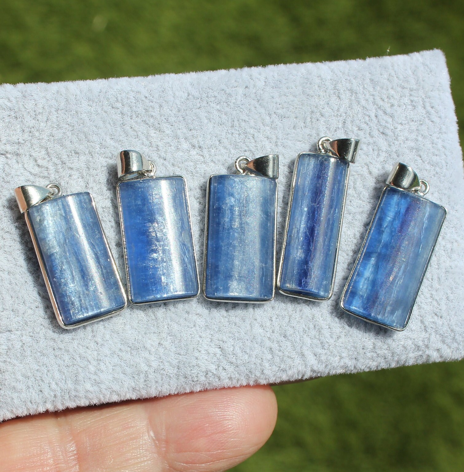 Flashy BLUE KYANITE PENDANT * 1" Silver-plated Rectangular Settings W ...