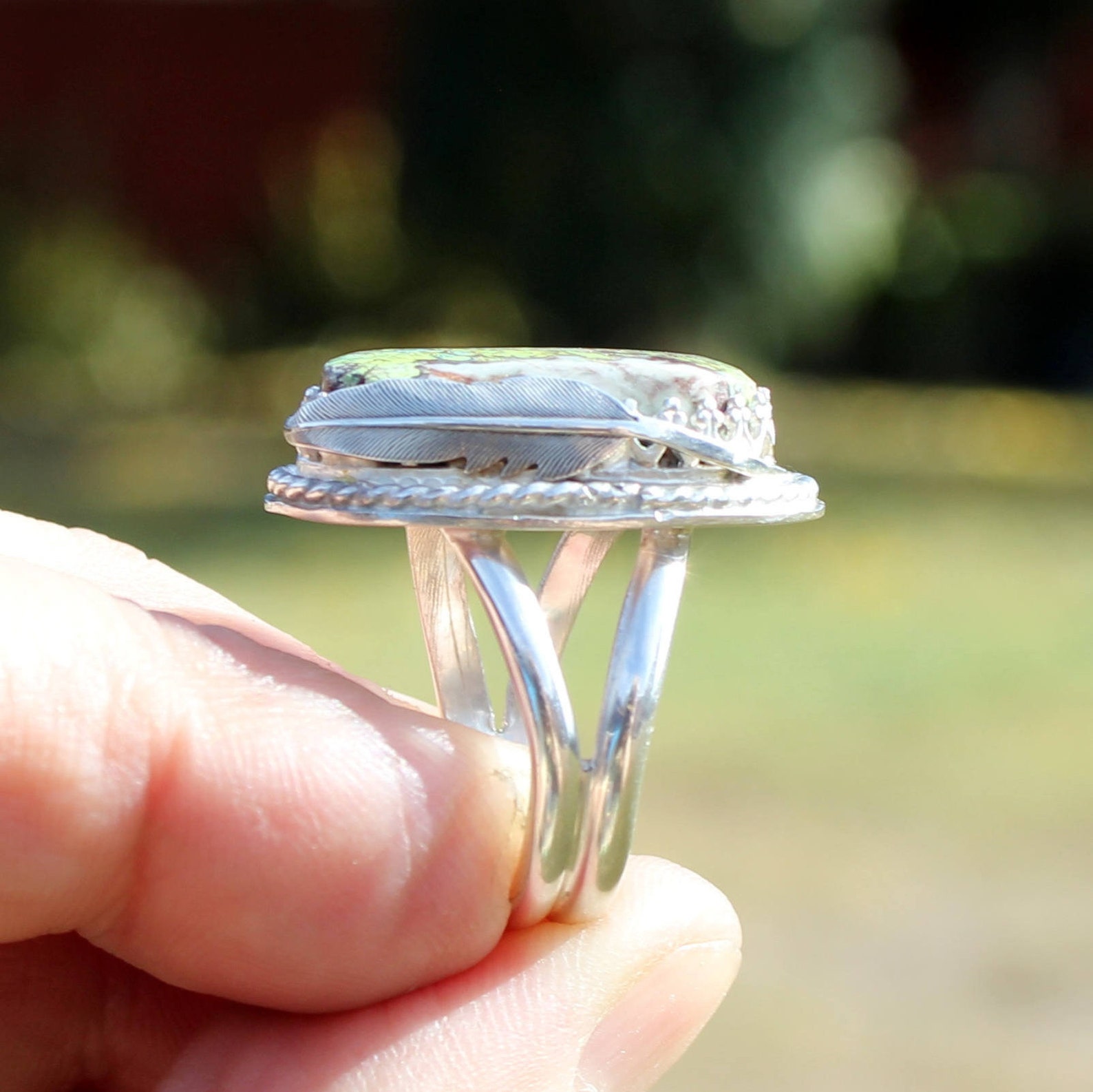 CONFETTI JASPER RING Size 8.5 Bright Green & Blue Cabochon | Etsy