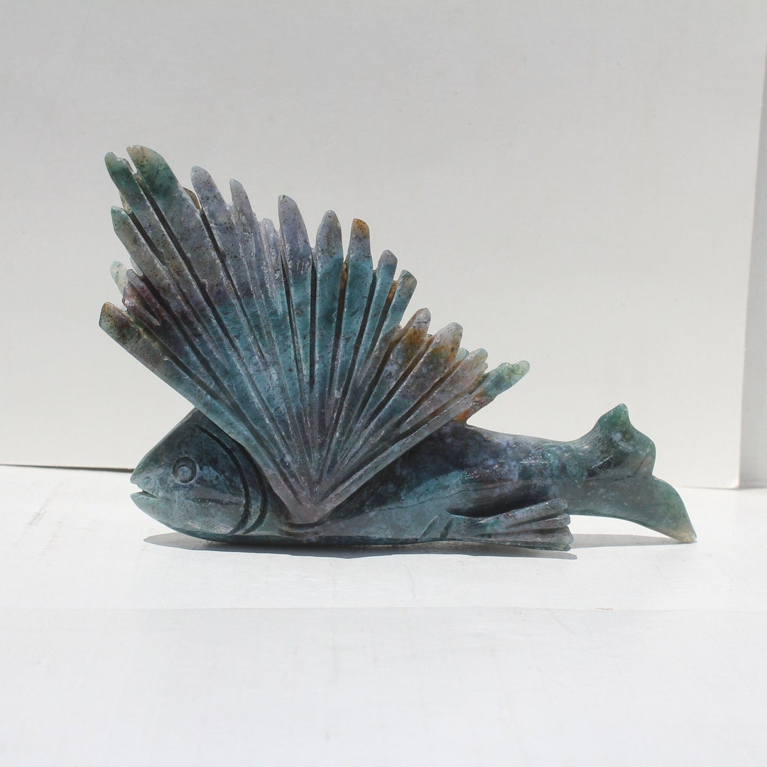 Ocean JASPER FLY FISH - Stone Hand Carving, Carved Rock Flying Fish ...