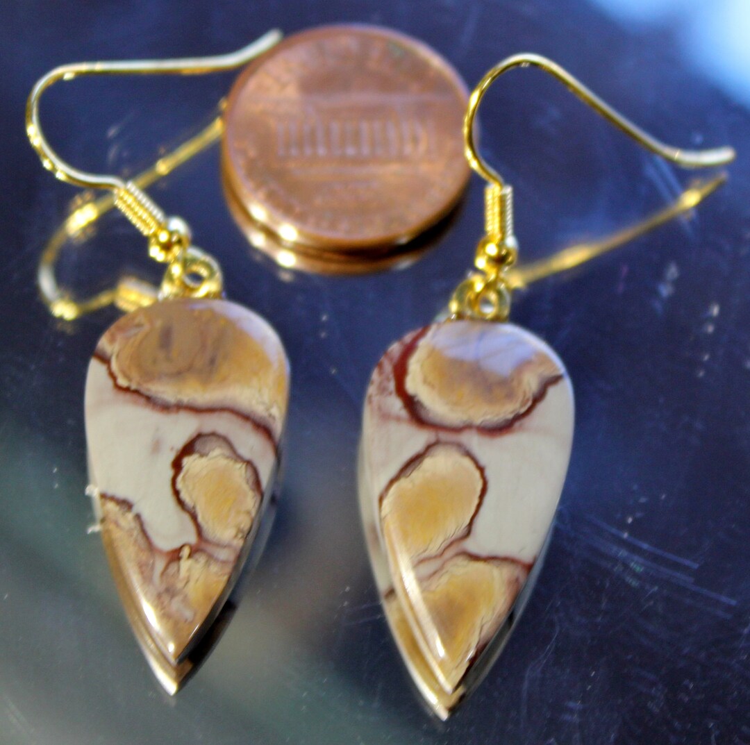 COBRA JASPER EARRINGS * 1" Teardrop Cab + Gold-plated Ear-wires * - Etsy