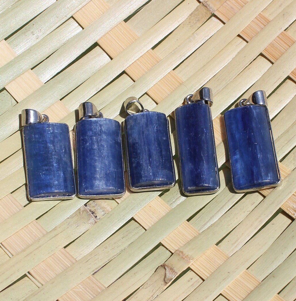 Flashy BLUE KYANITE PENDANT * 1" Silver-plated Rectangular Settings W ...