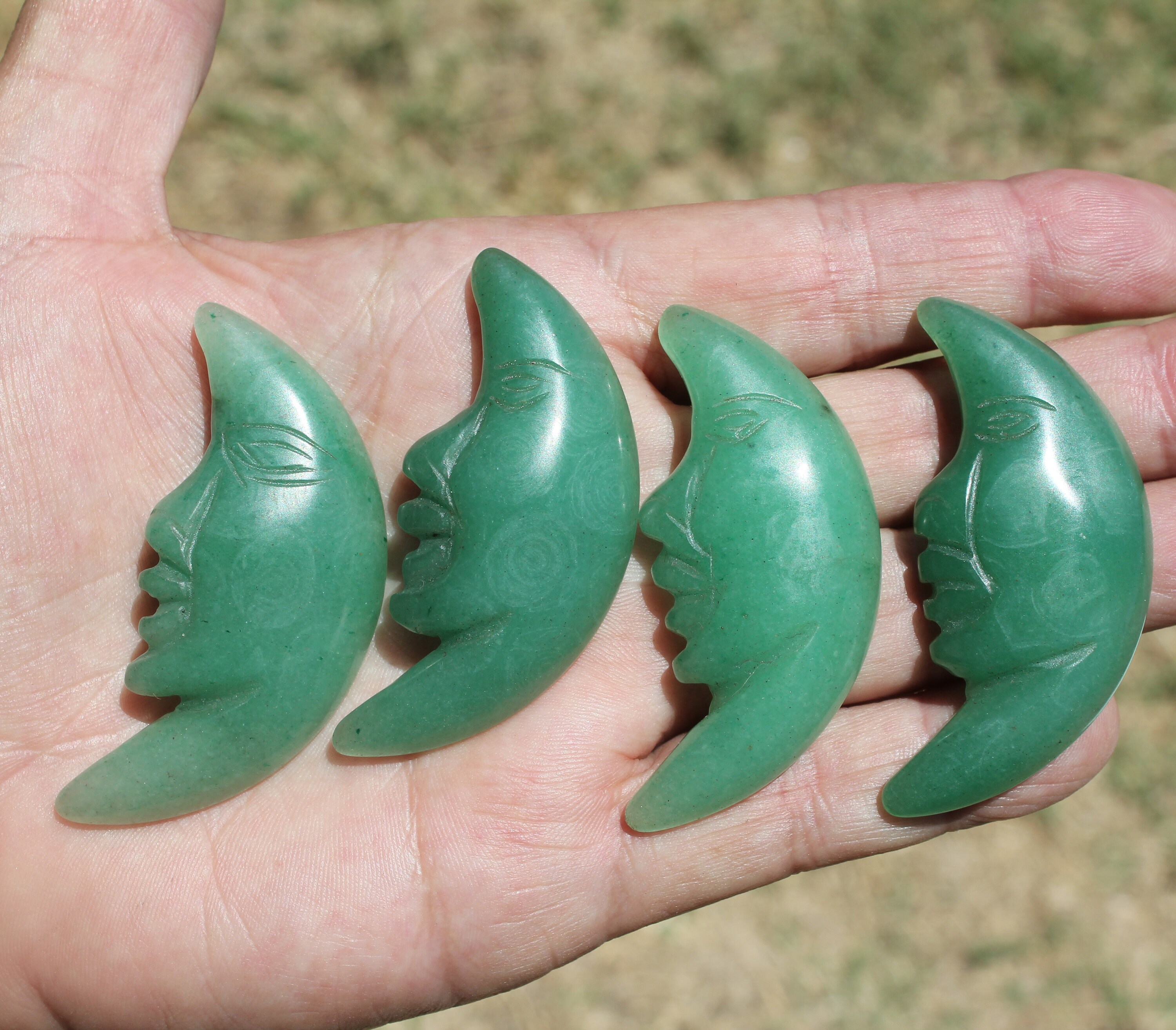 2 Green AVENTURINE SUNFACE & MOONFACE Two Piece Sets | Etsy