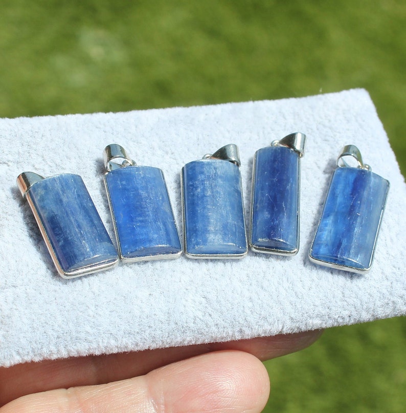 Flashy BLUE KYANITE PENDANT * 1" Silver-plated Rectangular Settings W ...