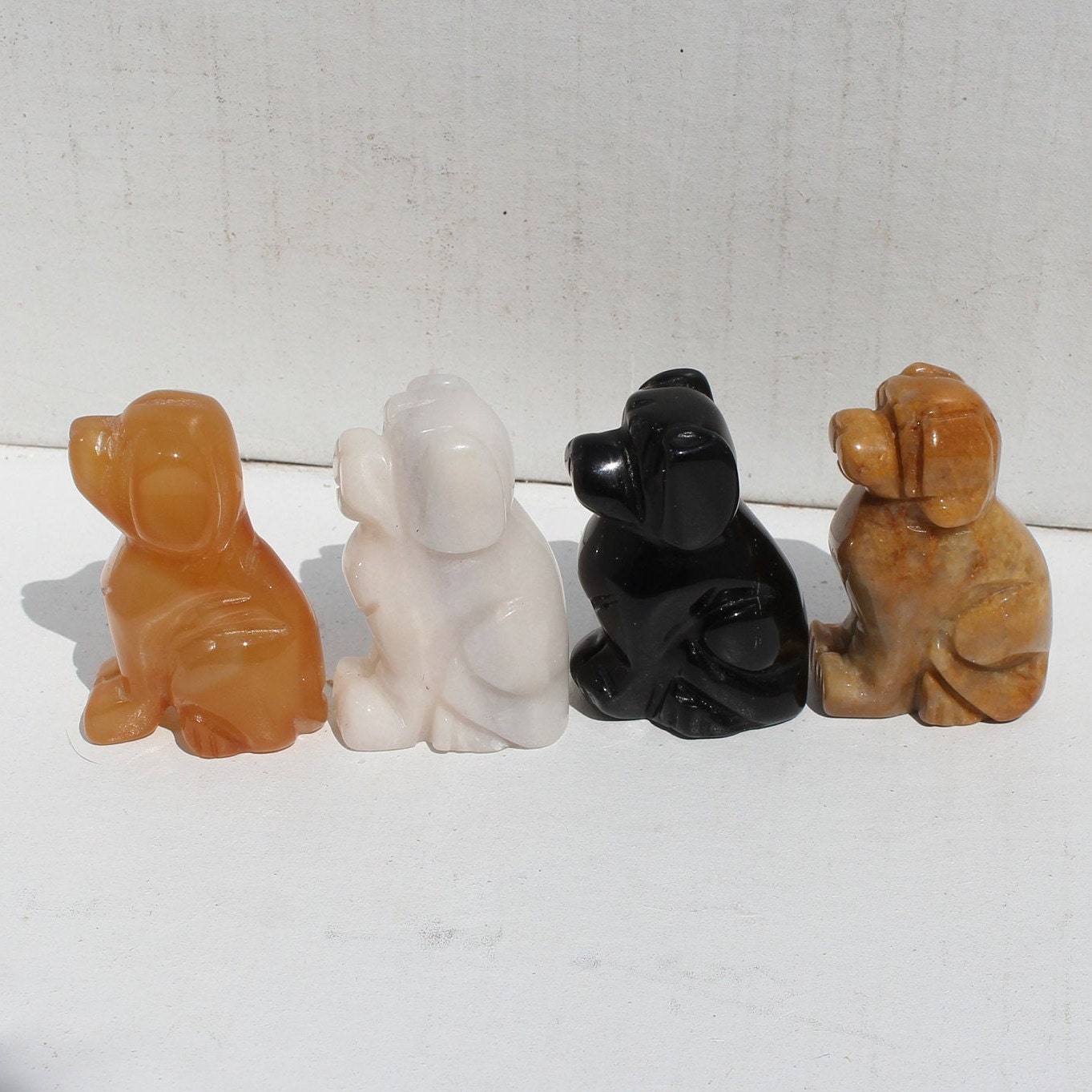 2 CARVED STONE DOGS Domestic Animal Figures Small | Etsy