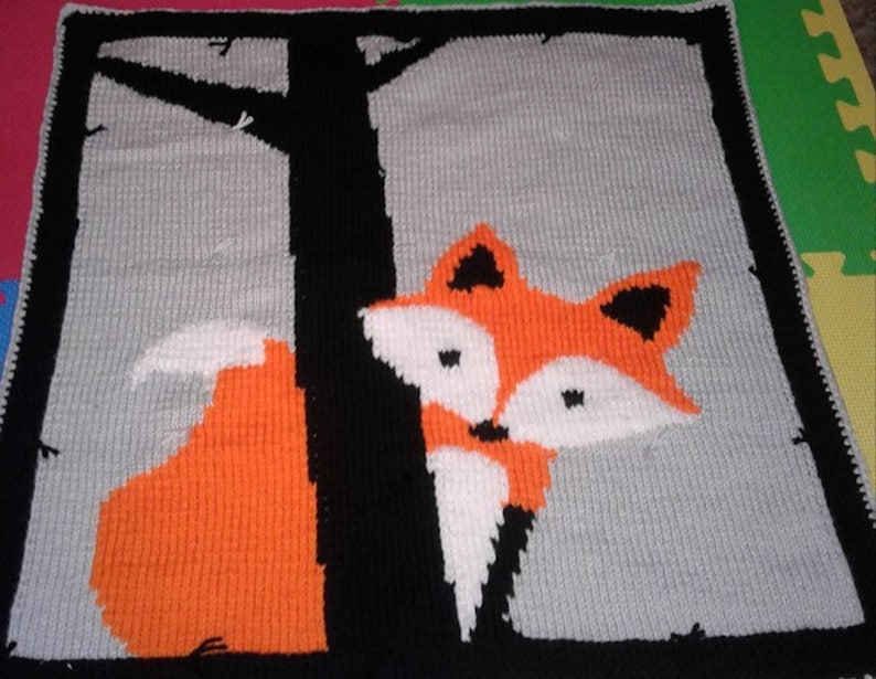 PDF Knitting Pattern Blanket in Intarsia for Baby Design Fox - Etsy