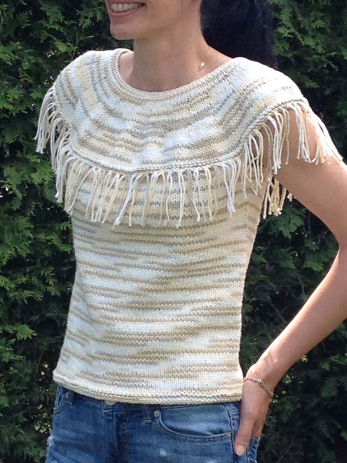 PDF Knitting Pattern Woman Top With Round Yoke and Fringes, Top Down ...