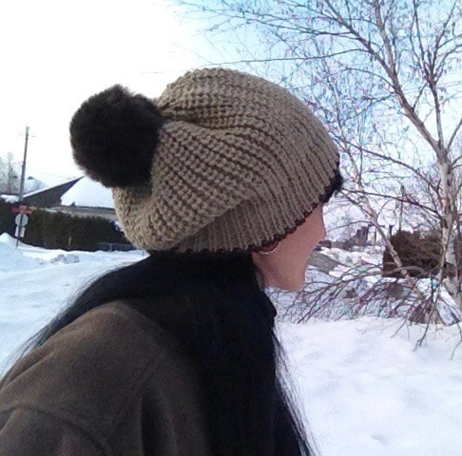 PDF Knitting Pattern Wide Hat in False English Ribs With Pompom - Etsy