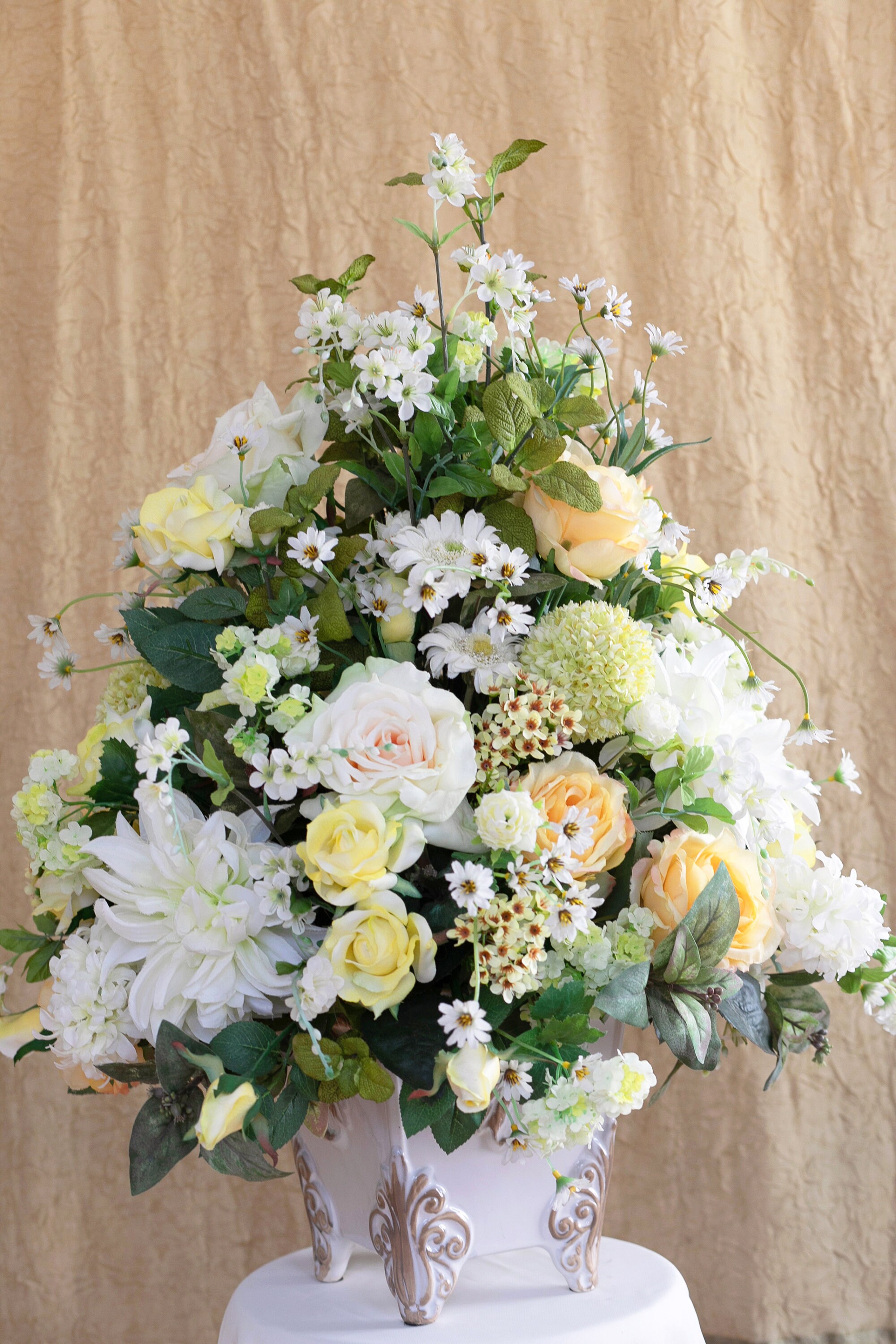 XL SILK FLORAL Centerpiece, Silk Table Arrangement, Yellow/white Silk ...