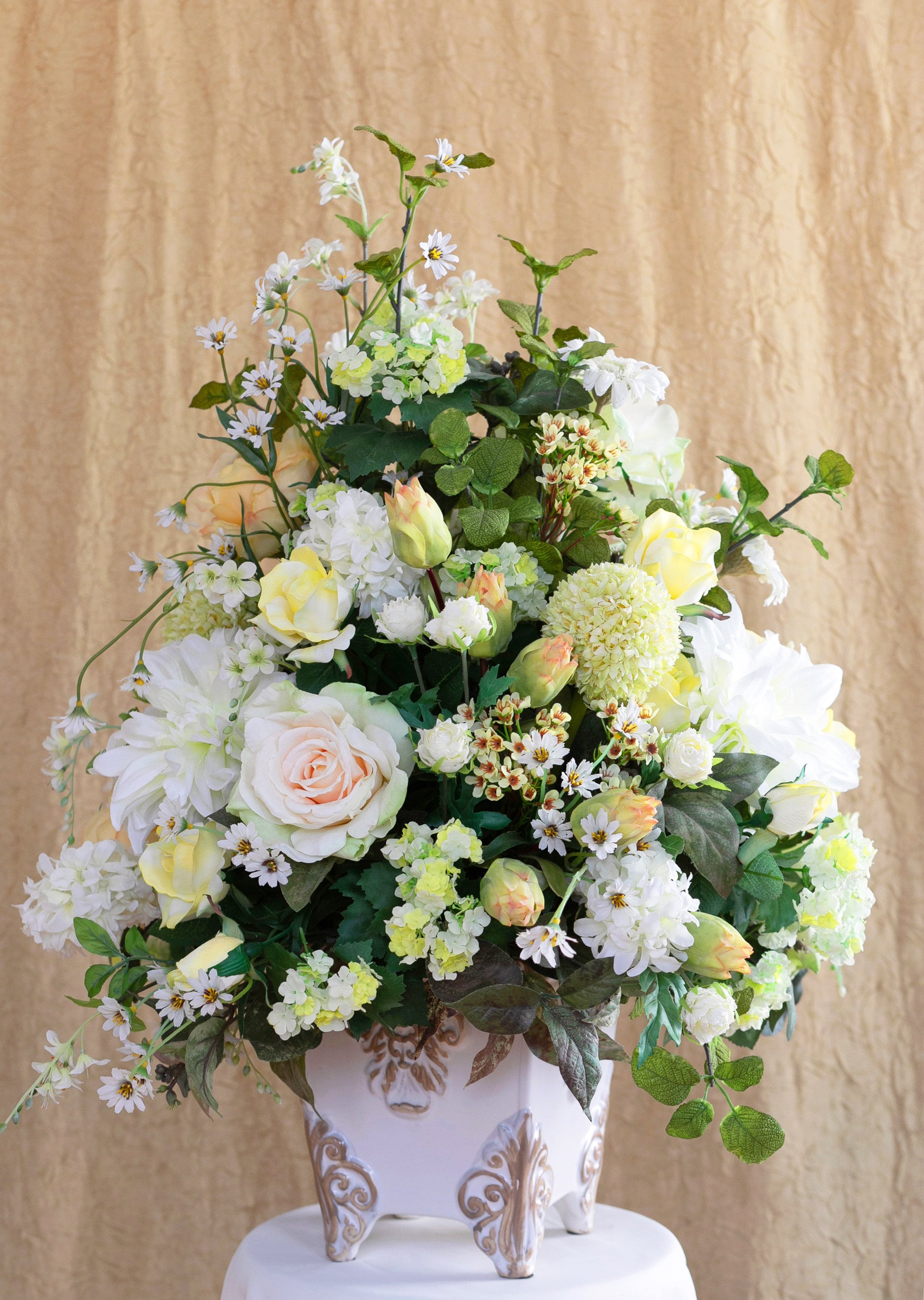 XL SILK FLORAL Centerpiece, Silk Table Arrangement, Yellow/white Silk ...