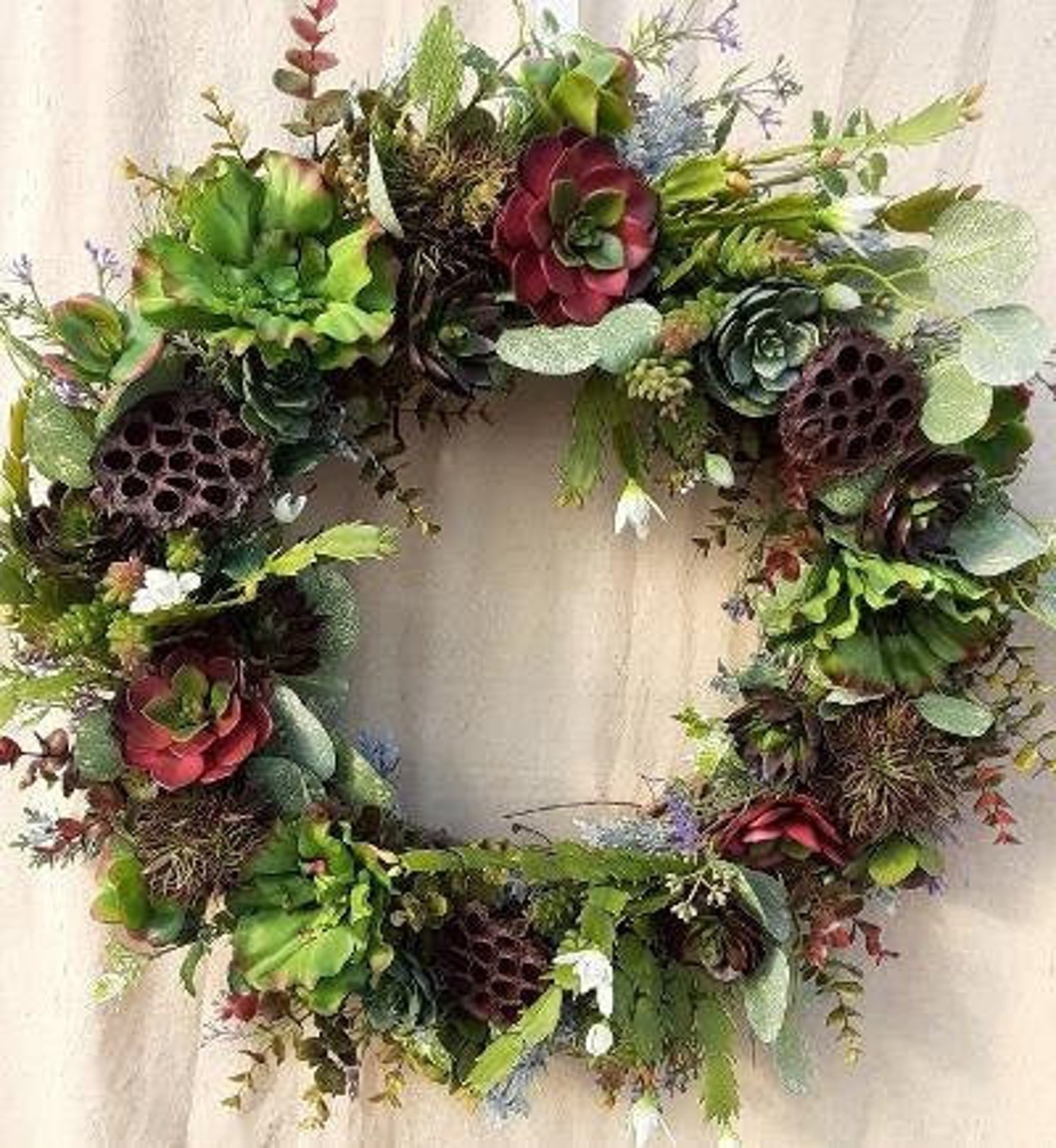 FAUX SUCCULENT WREATH, Plant Wreath, Spring Wreath, Summer Wreath, Door ...