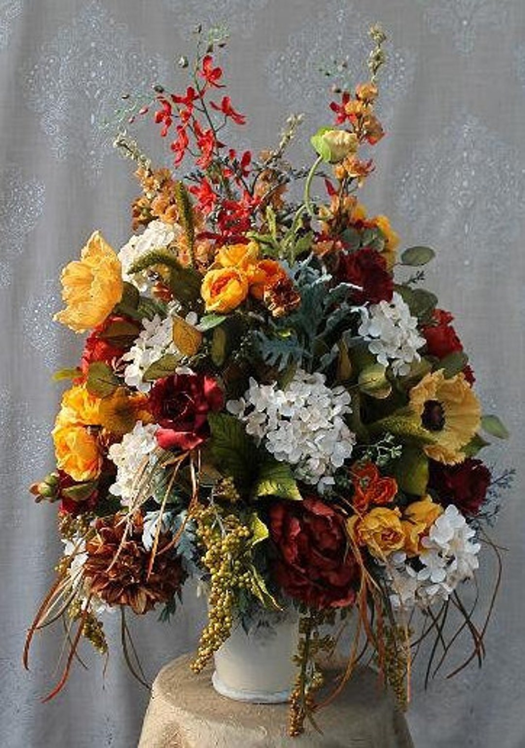 XL TUSCAN FLORAL Arrangement, Formal Table Centerpiece, Silk Floral ...