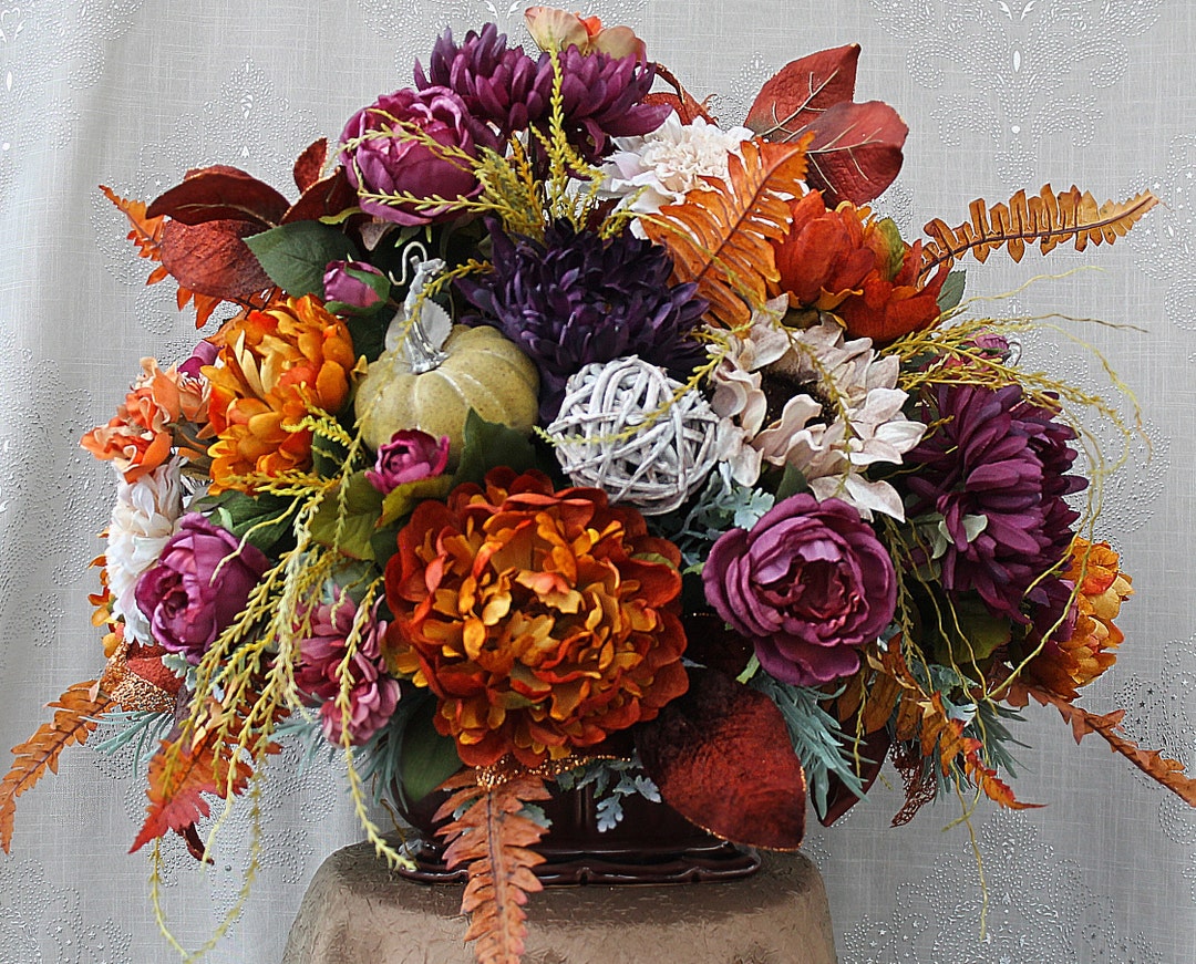 XL FALL FLORAL Arrangement, Formal Table Centerpiece, Silk Floral ...