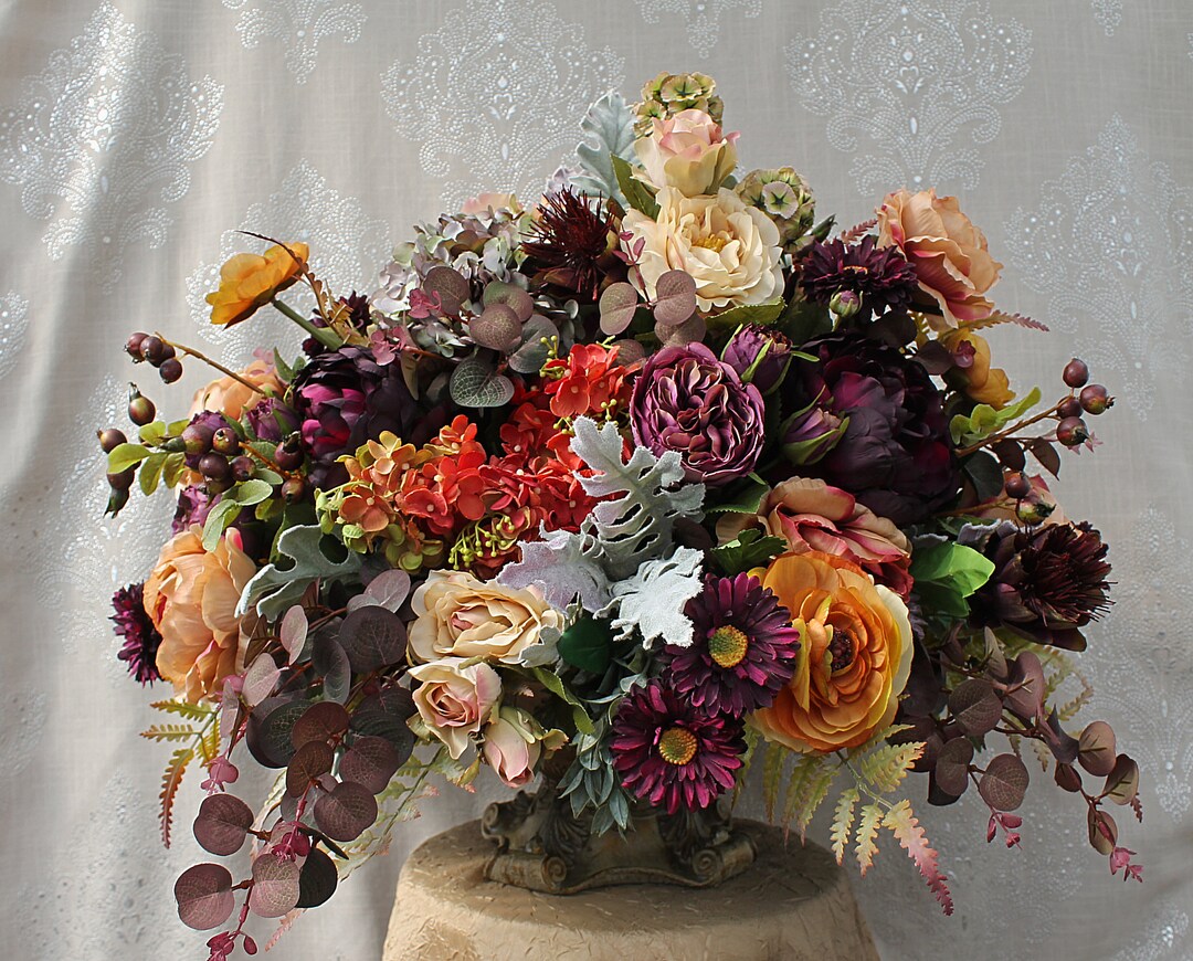 XL TUSCAN FLORAL Arrangement, Formal Table Centerpiece, Silk Floral ...