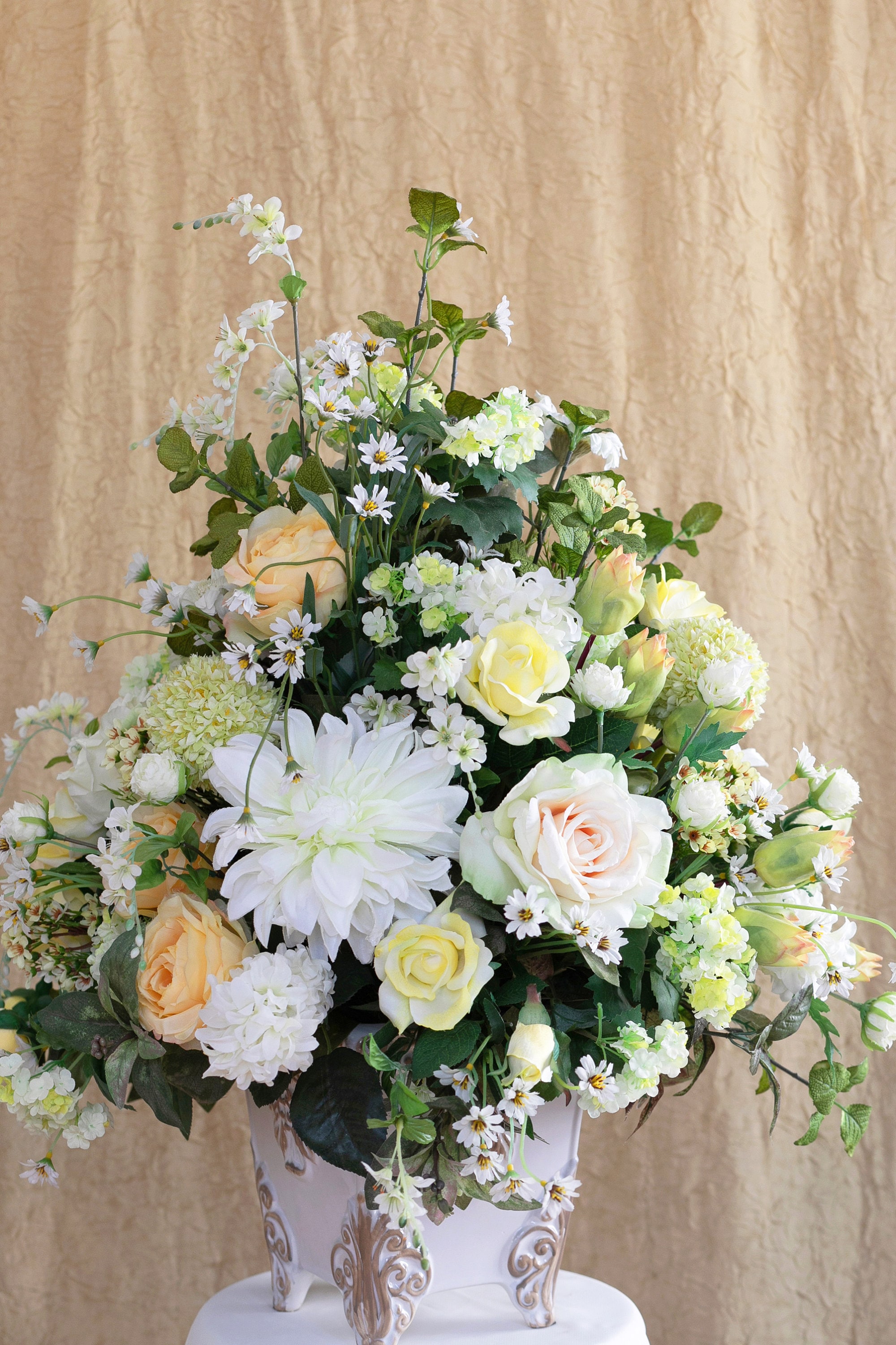 XL SILK FLORAL Centerpiece, Silk Table Arrangement, Yellow/white Silk ...
