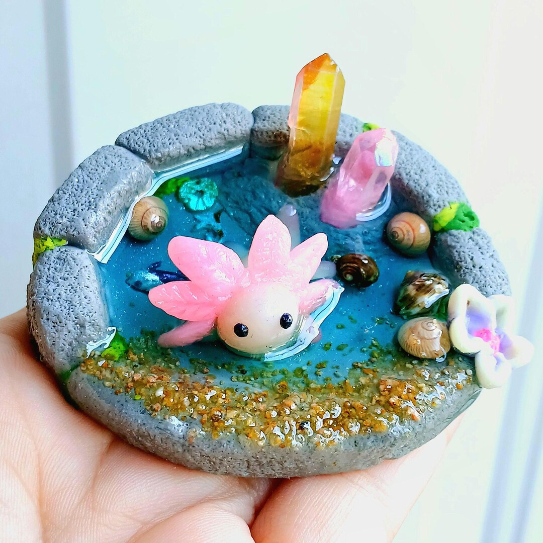 Miniature Pink Axolotl Crystal Sculpture,miniature Fish Pond,sculpture ...