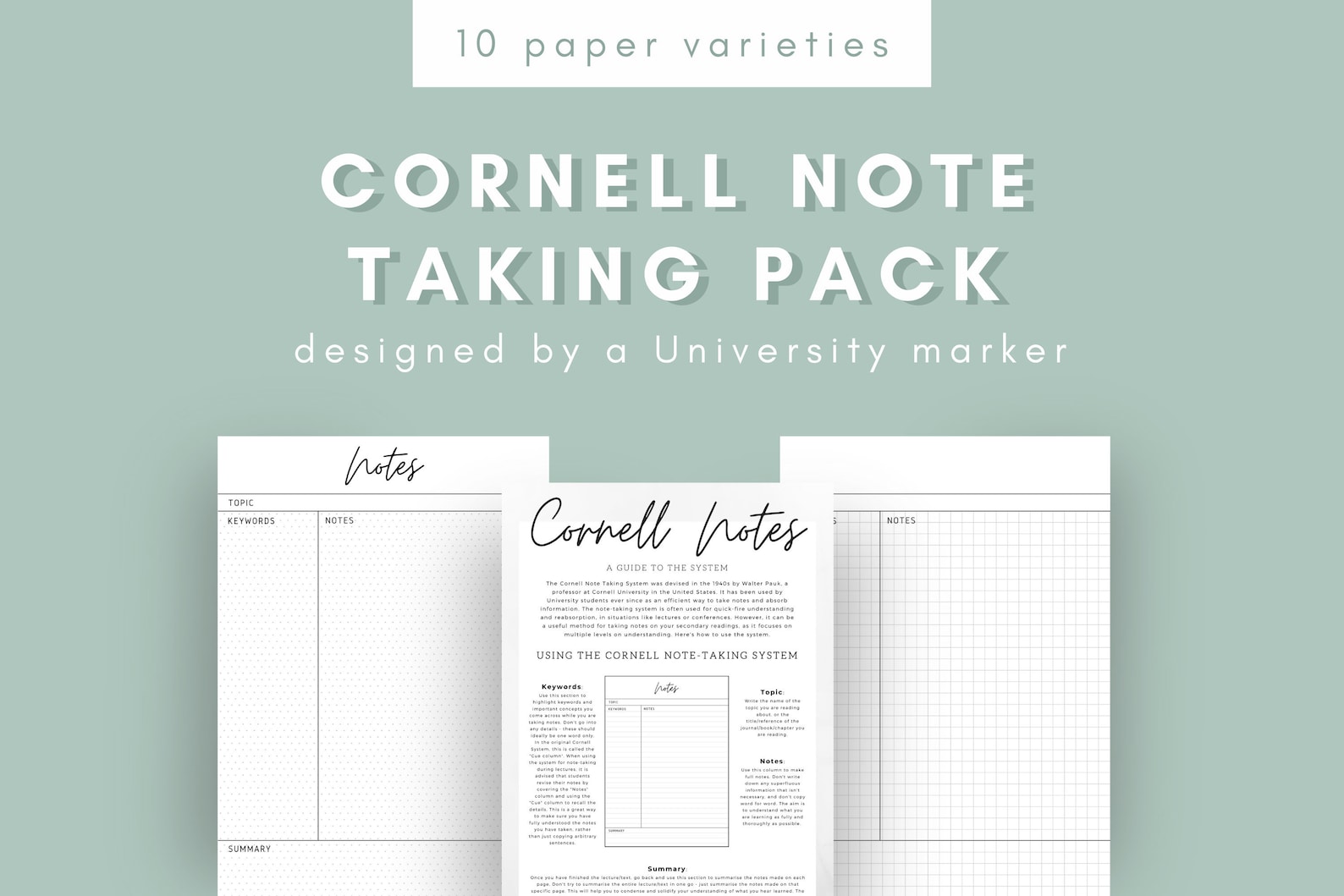 Cornell Note Taking Pack | College, University Student Note Paper Pack ...