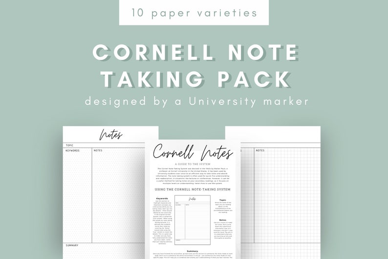 Cornell Note Taking Pack | College, University Student Note Paper Pack ...