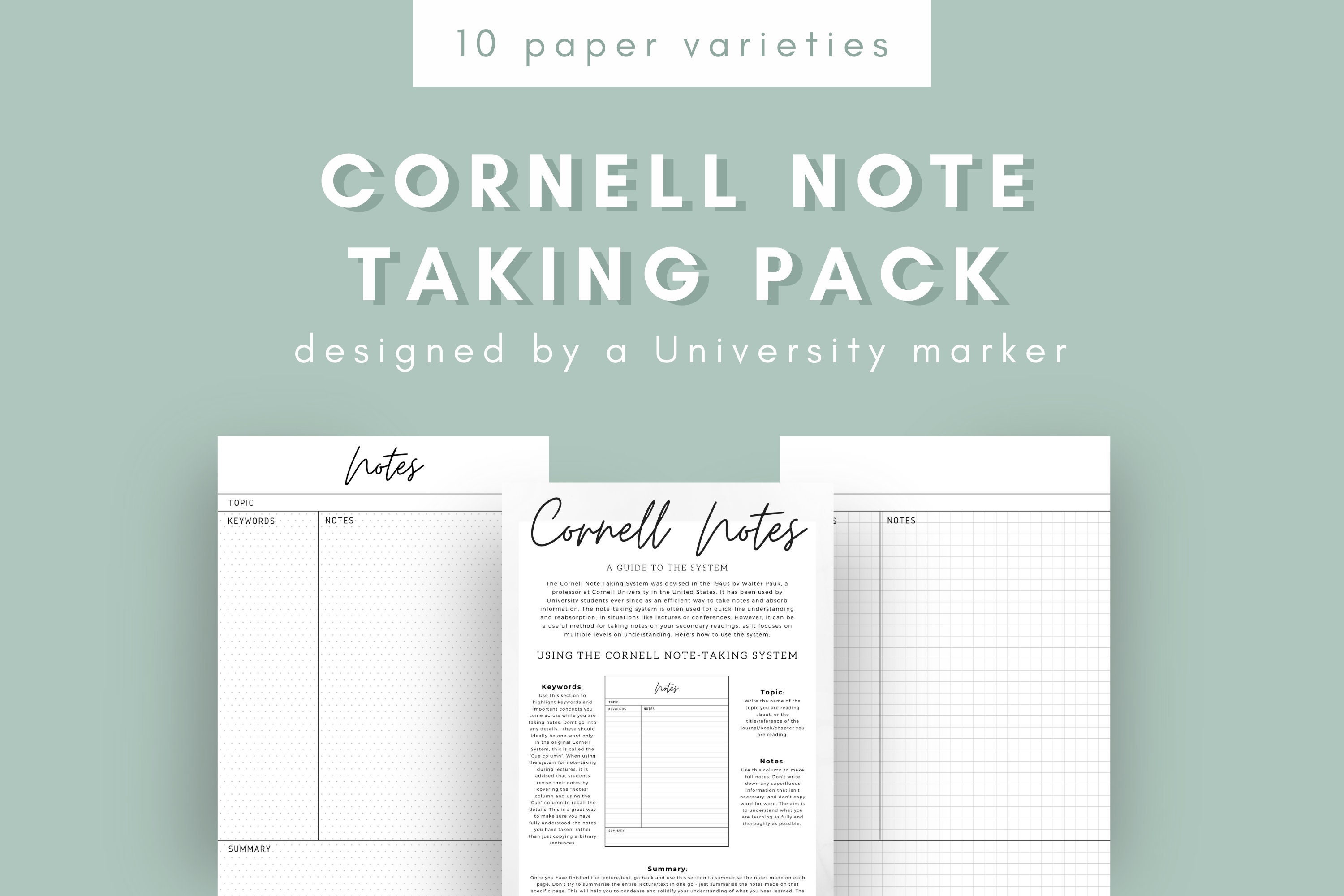 Cornell Note Taking Pack | College, University Student Note Paper Pack ...