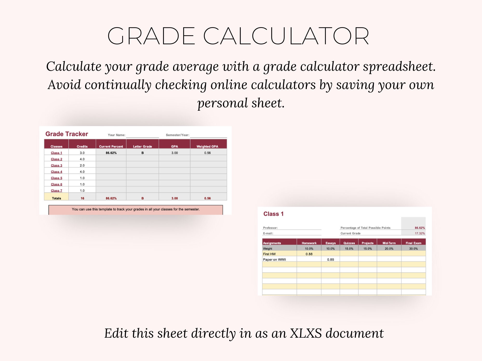 Assignment Tracker and Grade Calculator Printable Pack - Etsy