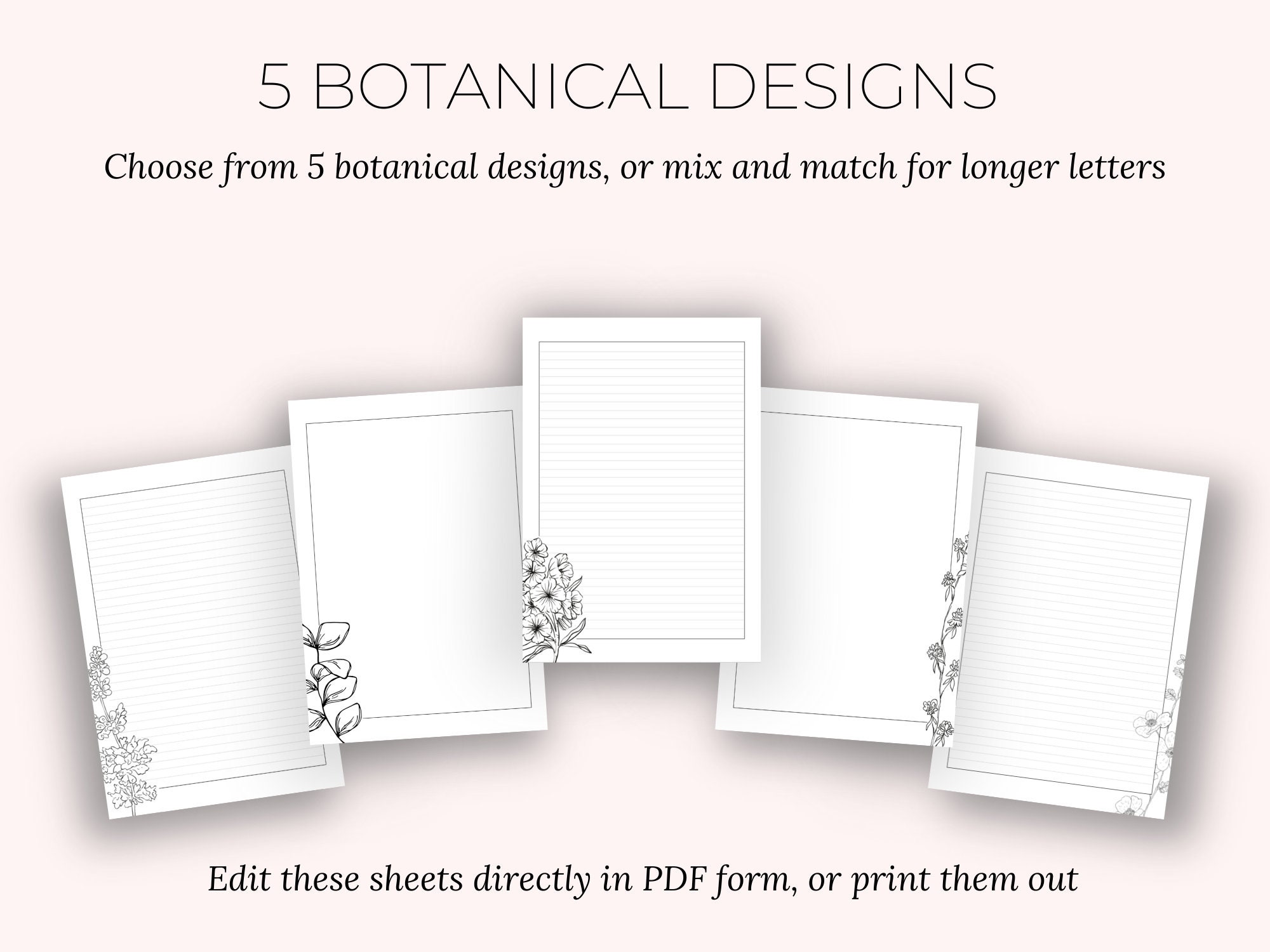 Botanical Decorative Letter Writing Set Floral Printable | Etsy