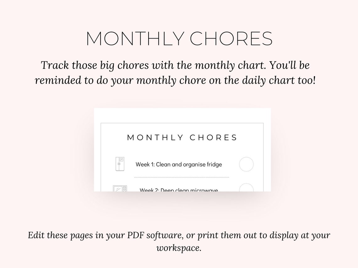 Monthly Cleaning Chart Printable Cleaning Tracker Cleaning | Etsy