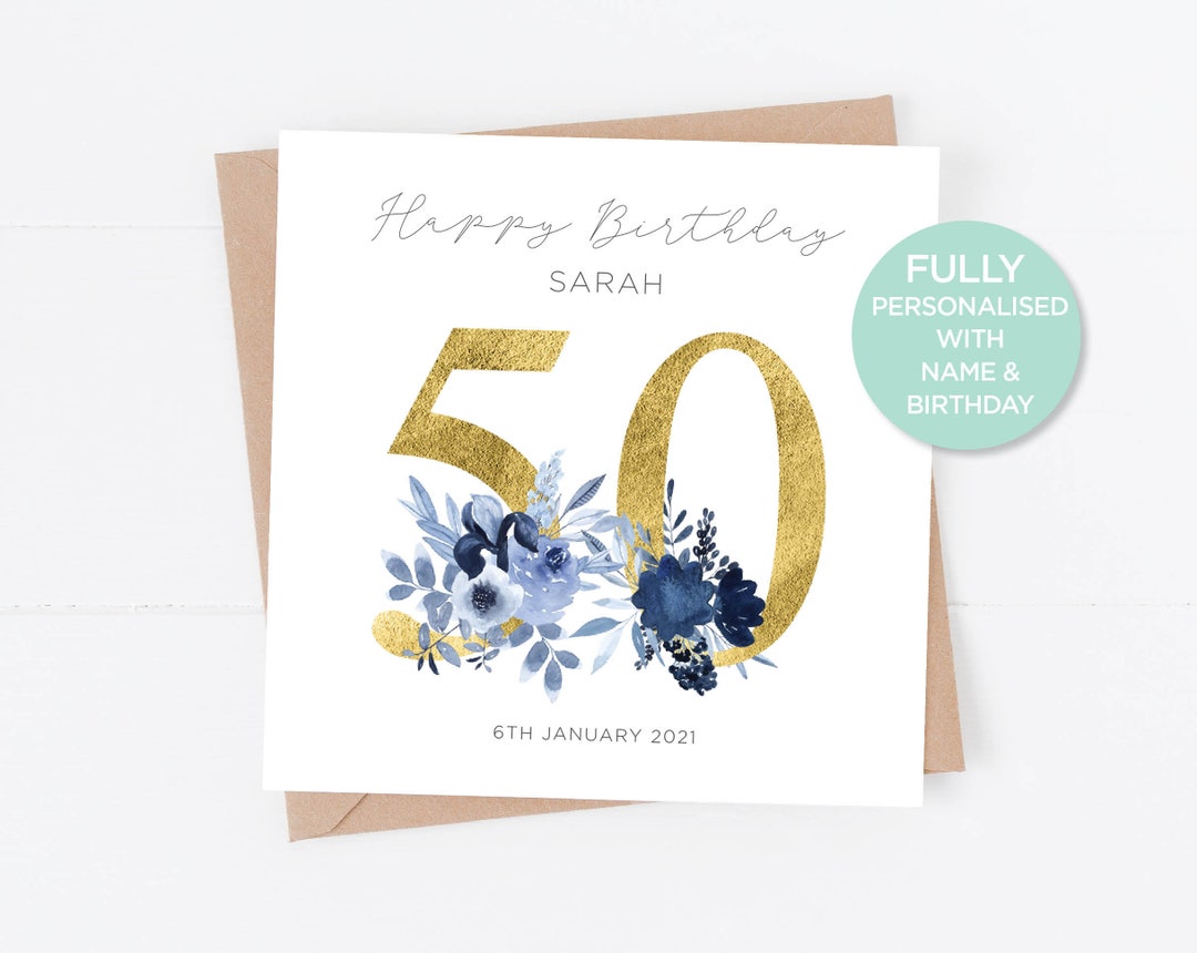 Personalised 50th Birthday Card | Floral Card | Special Milestone ...