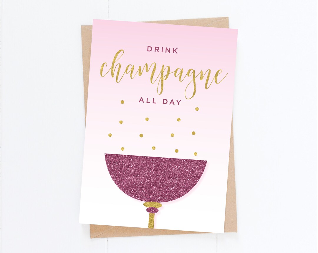 Champagne Occasion Card Prosecco Special Occasion Card Pink - Etsy