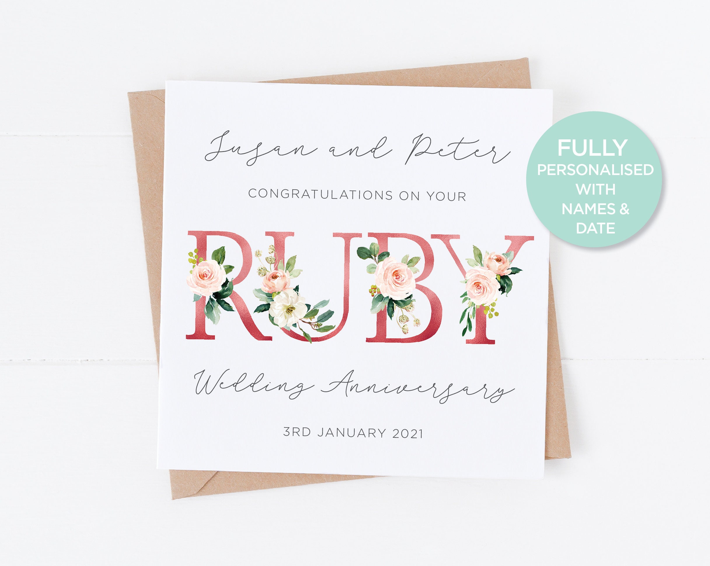 Personalised Ruby Wedding Anniversary Card Anniversary Card - Etsy UK