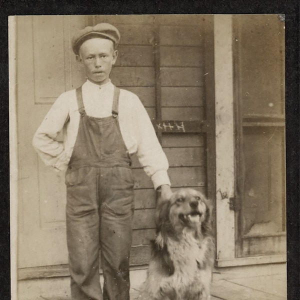 Antique Dog and Boy - Etsy