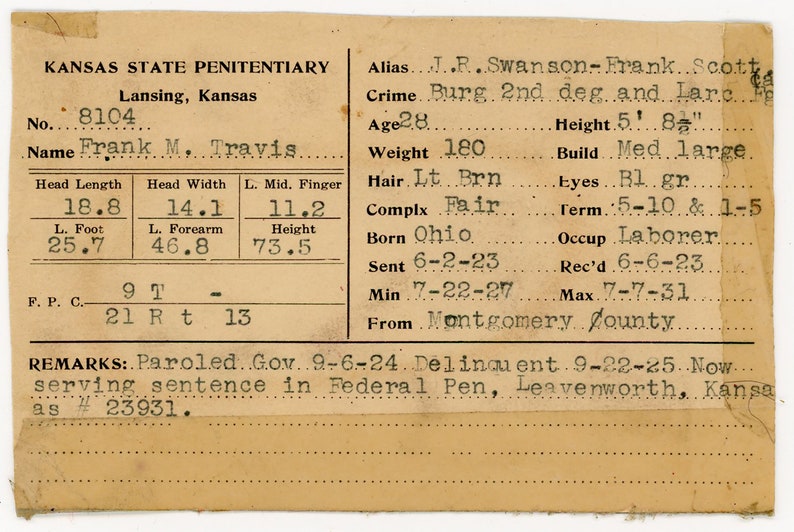 Original 1920s MUGSHOT HANDSOME CRIMINAL Mug Shot Kansas State ...