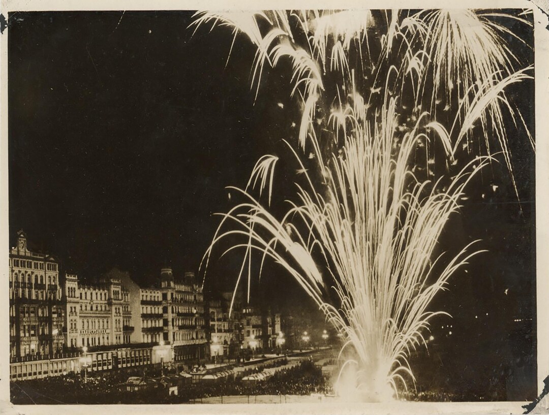 1920s Antique Photo GREAT FIREWORKS Display in BELGIUM European City ...