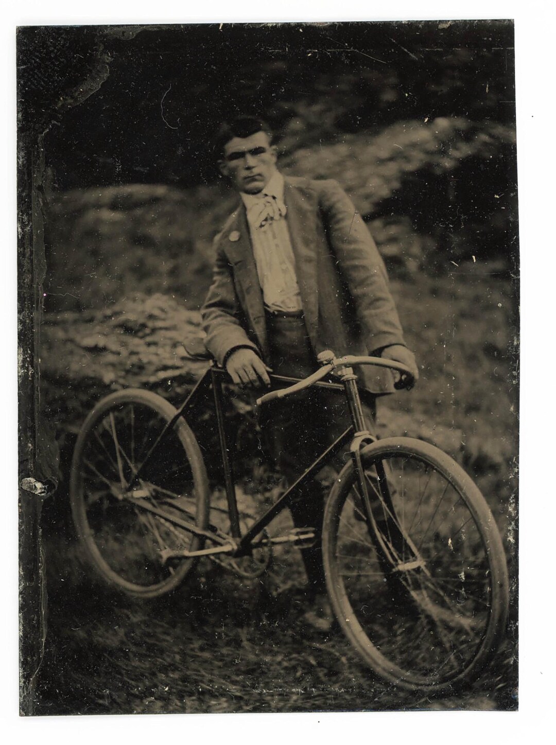 Antique Original Tintype Photo Very HANDSOME Young MAN With BICYCLE in ...