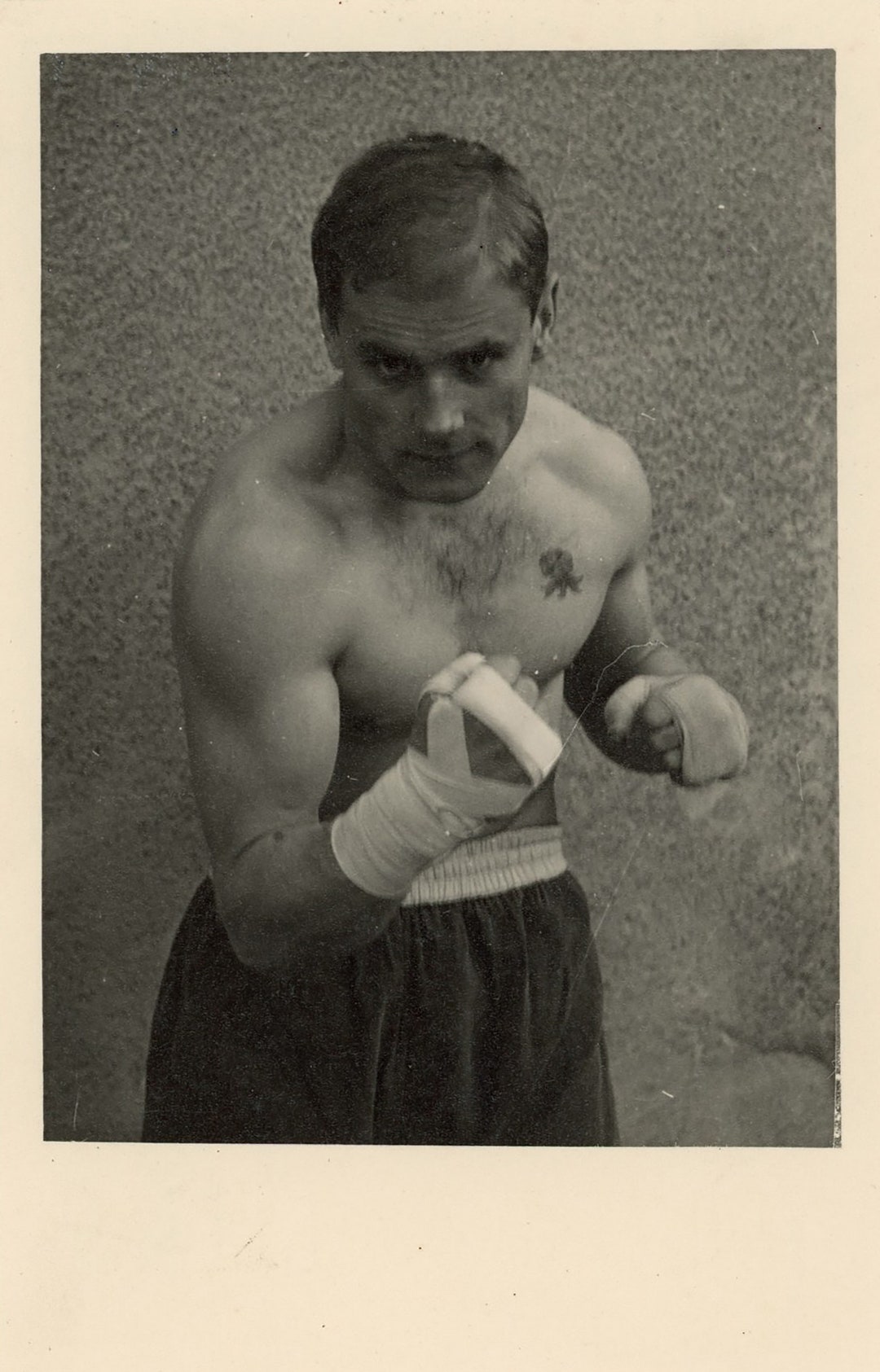 FIERCE BOXER With TATTOOS Vintage Original Real Photo Post Card 1950s ...
