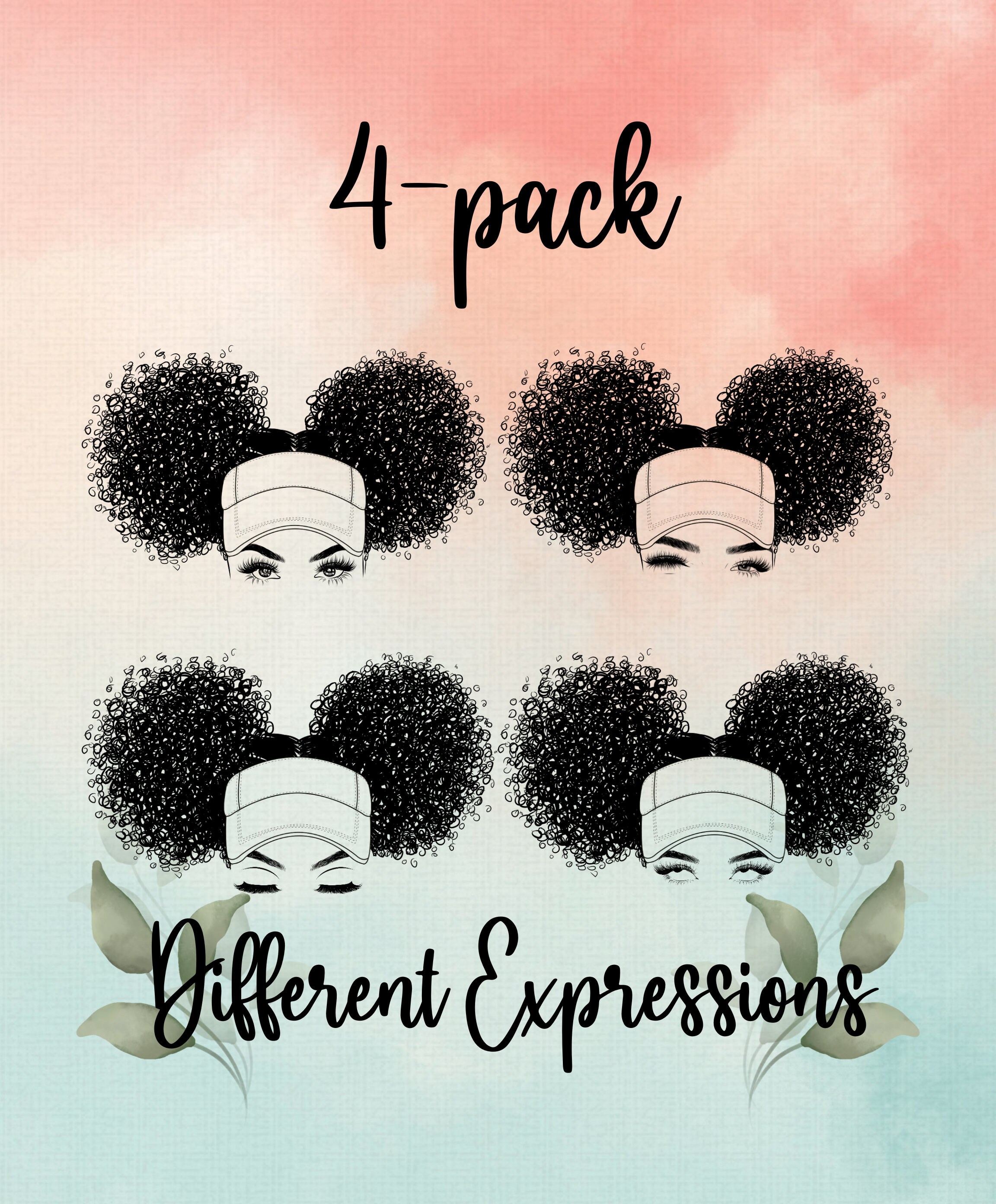 4-pack Afro Puffs Visor Messy Bun PNG Digital Download Sublimation - Etsy