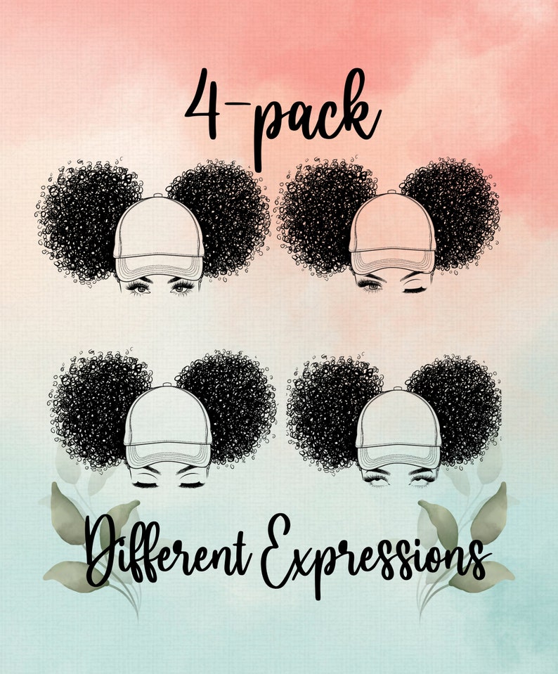 4-pack Afro Puffs Hat Messy Bun PNG Digital Download Sublimation - Etsy