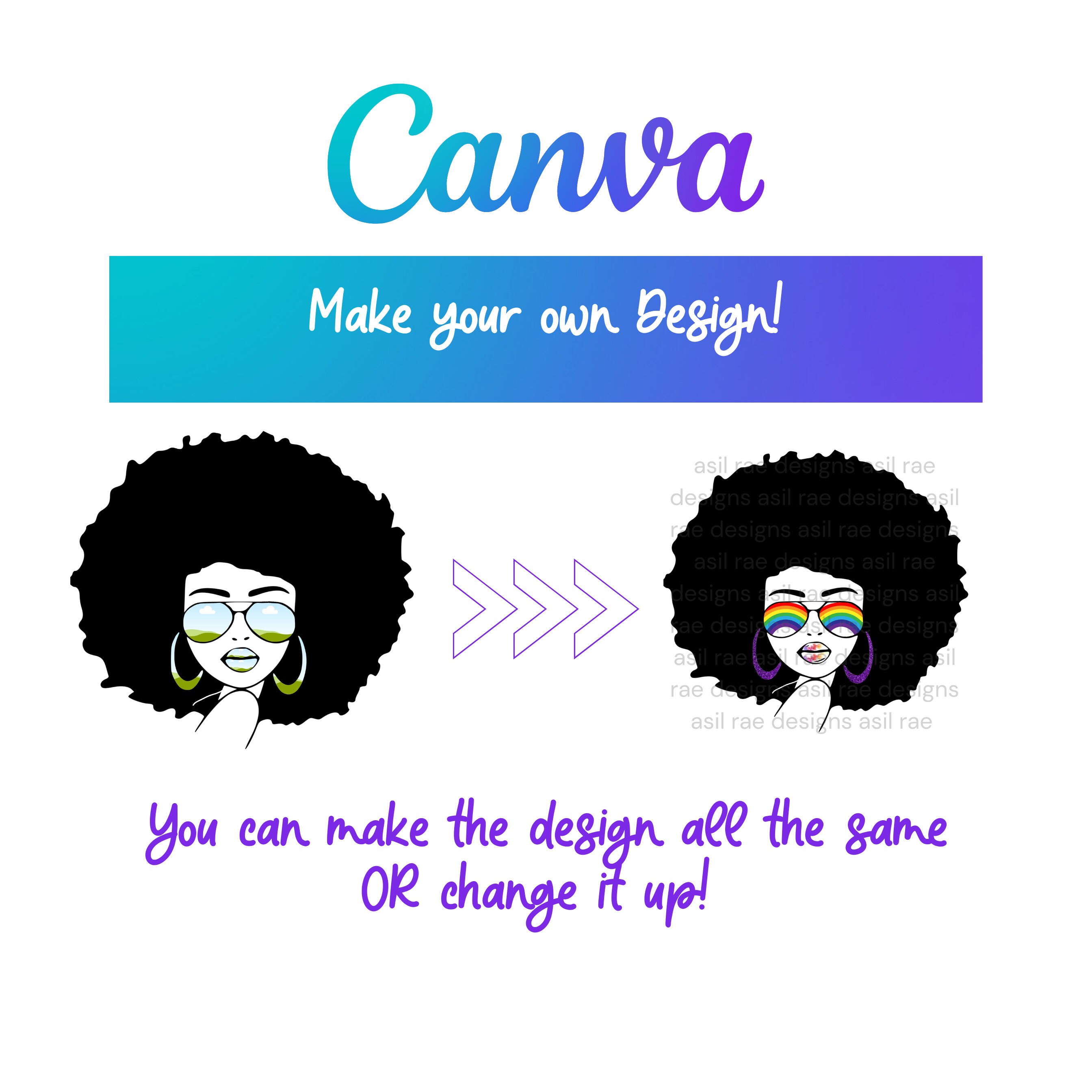 Canva Link & Photoshop File! Afro Woman, African American Girl Digital ...
