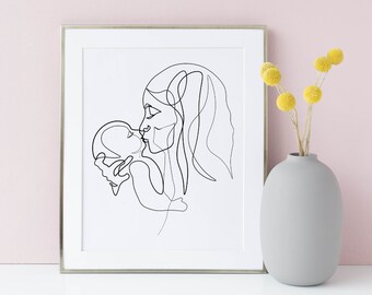 Mother Baby Line Drawing | Etsy