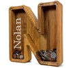 Personalized Wood Letter Bank - Laser Cut Design Rustic Piggy Bank ...