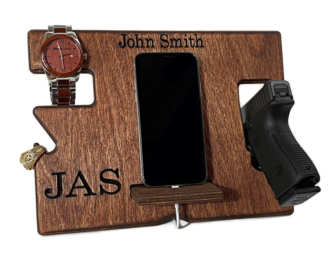 Wooden Pistol Holder, Wooden Docking Station Gun Holder, Personalized ...