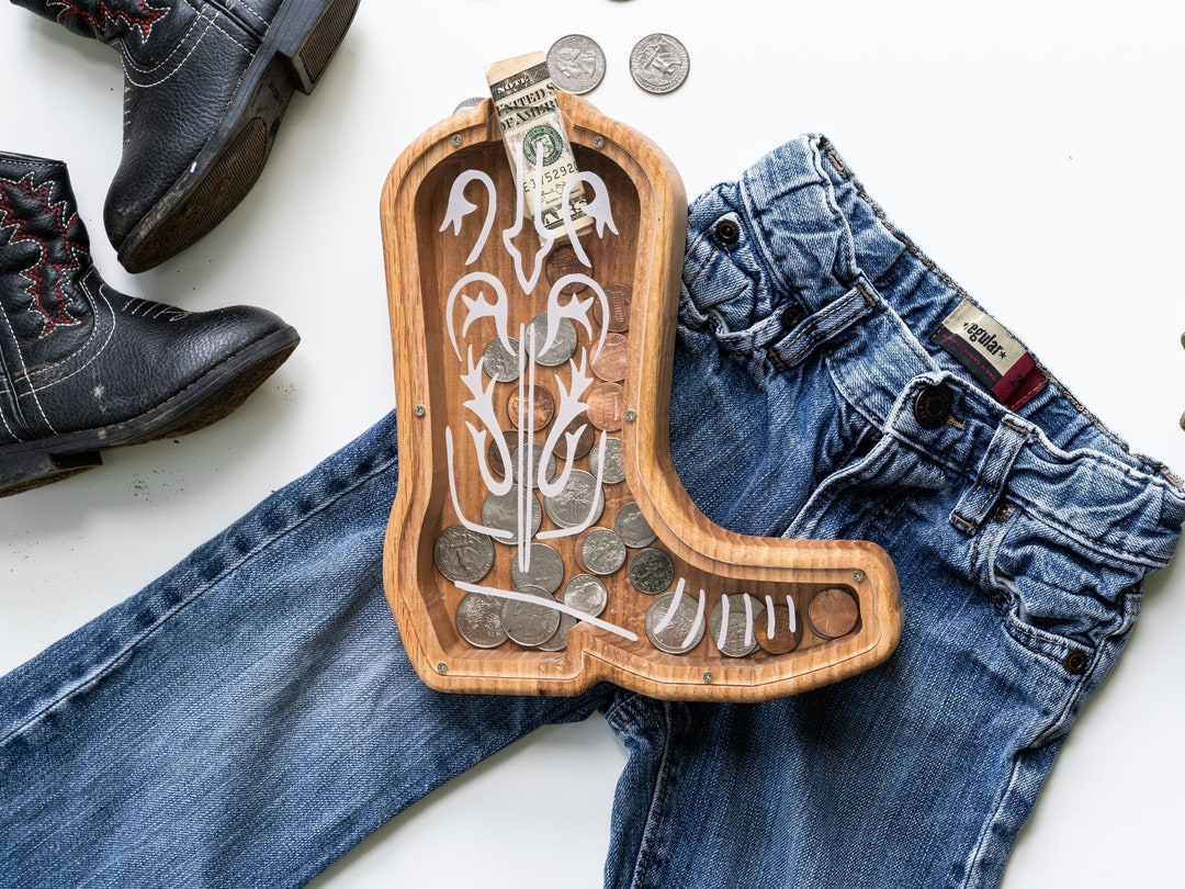 Boot Piggy Bank, Cowboy Boot Bank, Wooden Bank, Kids Piggy Bank ...