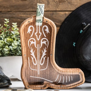 Boot Piggy Bank, Cowboy Boot Bank, Wooden Bank, Kids Piggy Bank ...