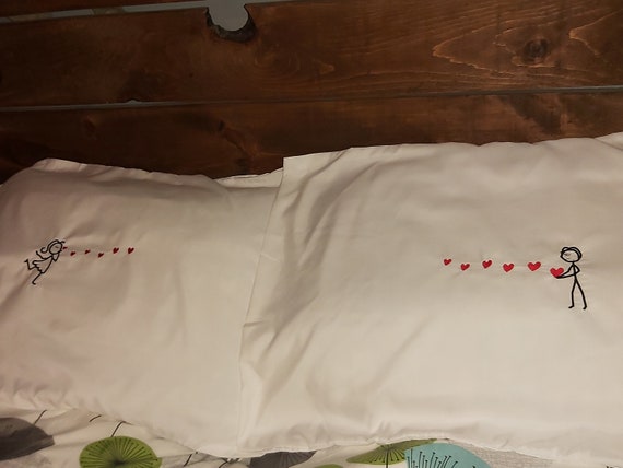 Stick Figures Blowing Kisses on Pillow Cases. Made in Canada. | Etsy