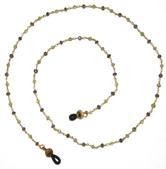 Gold With Perdiot And Smoky Quartz Eyeglass Chain Etsy