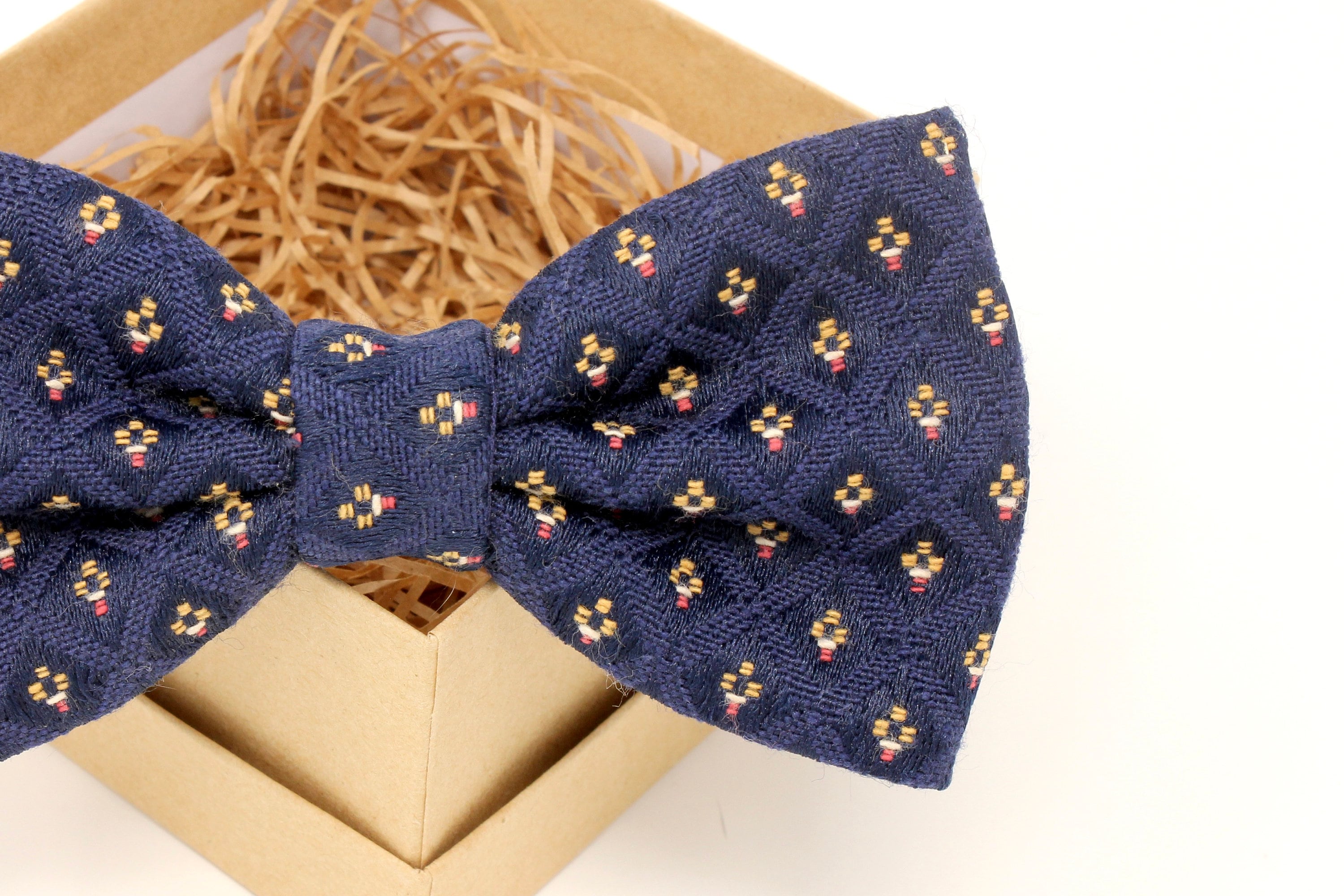 Navy Blue Diamond Pattern Bow Tie - Mens Pre-tied Bow Tie - Womens Pre ...