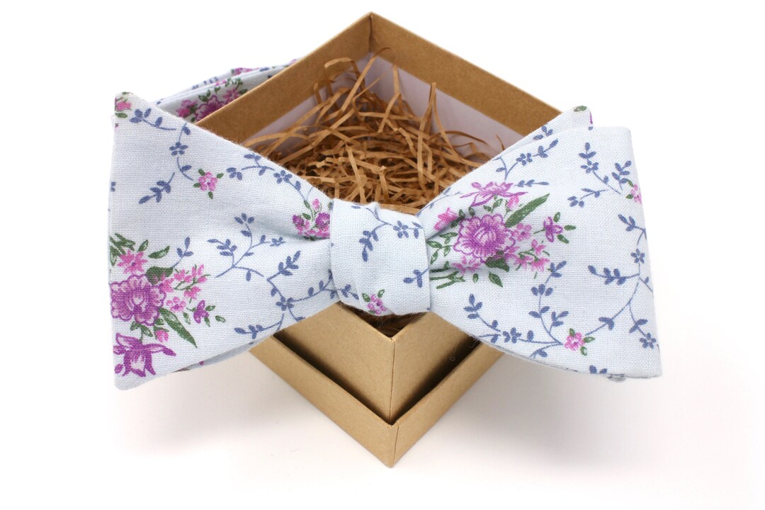 Blue and Purple Floral Bow Tie - Freestyle Bow Tie - Blue Self-tie Bow ...