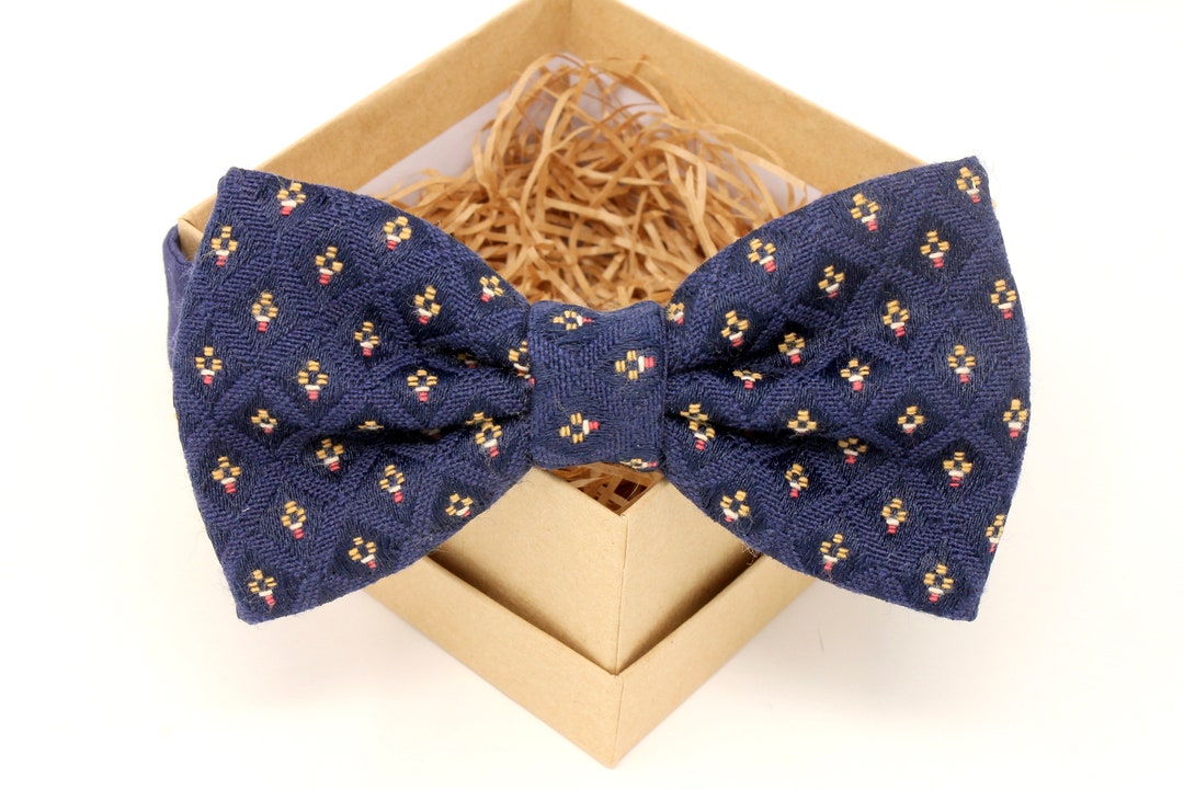 Navy Blue Diamond Pattern Bow Tie - Mens Pre-tied Bow Tie - Womens Pre ...