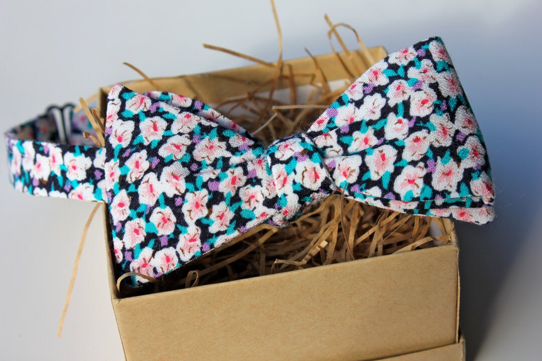 Bright Pink, Purple, and Blue Floral Bow Tie - Freestyle Floral Bow Tie ...