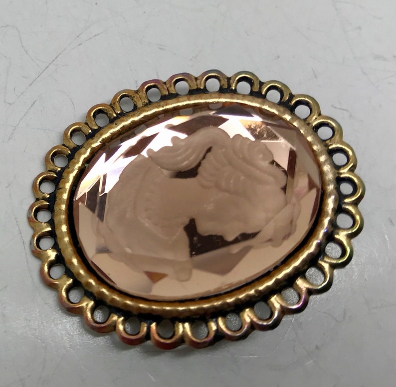 Vintage Pink Intaglio Rhinestone Cameo Brooch - Etsy