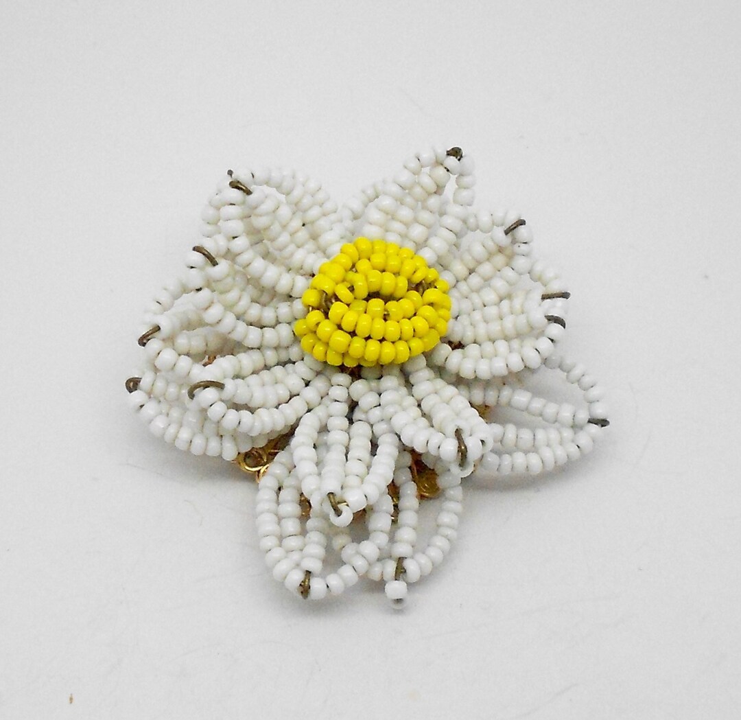 Rare Vintage Signed Miriam Haskel Beaded White Flower Brooch - Etsy