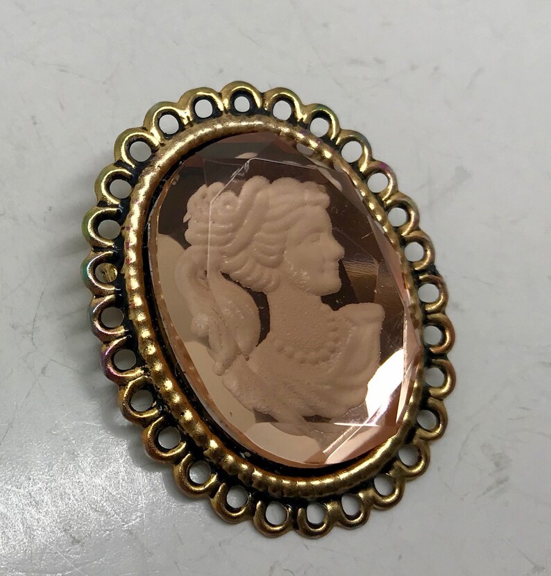 Vintage Pink Intaglio Rhinestone Cameo Brooch - Etsy